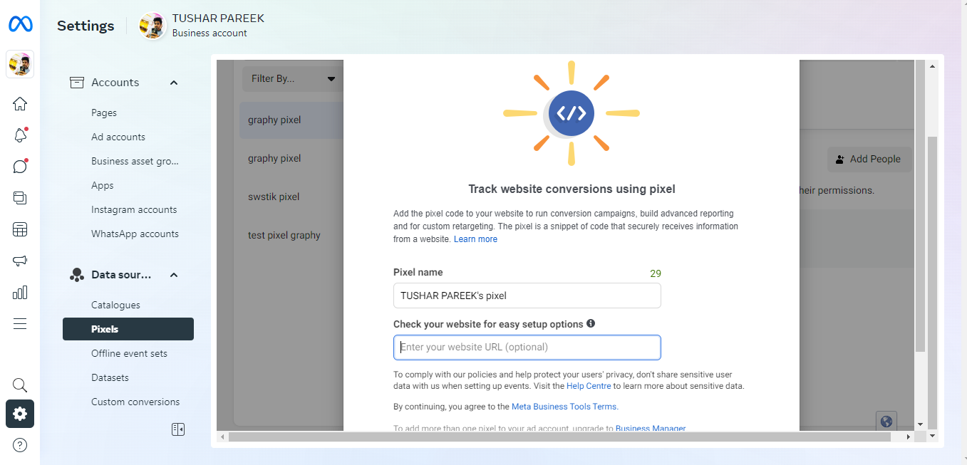 How to set up conversion tracking on a graphy website using facebook pixel
